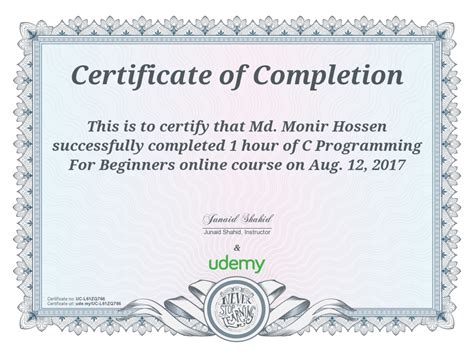 monir hossen on linkedin completion certificate for c programming for