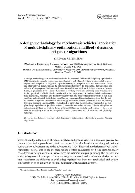 Pdf A Design Methodology For Mechatronic Vehicles Application Of Multidisciplinary