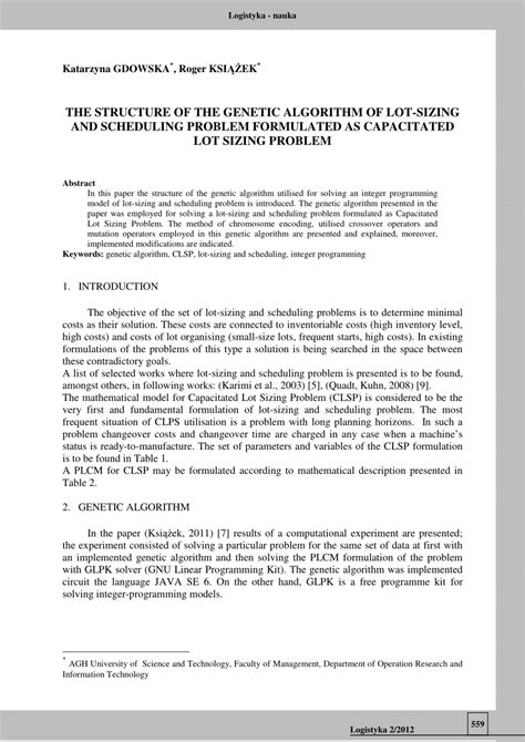 Pdf The Structure Of The Genetic Algorithm Of Lot Sizing And