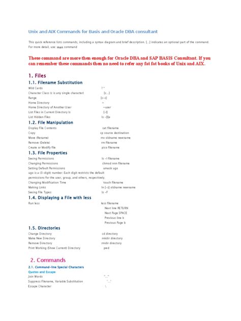 Unix And Aix Commands For Basis And Oracle Dba Consultant Pdf File