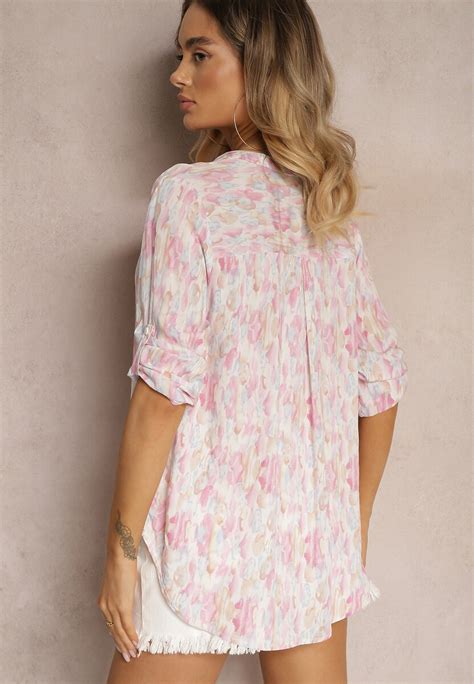 Różowa Wiskozowa Bluzka O Koszulowym Kroju Z Długim Rękawem Emanulla Renee