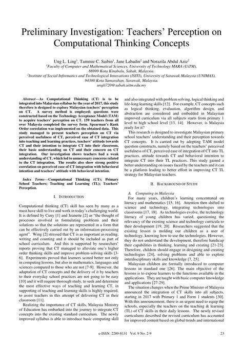 pdf preliminary investigation teachers perception on computational