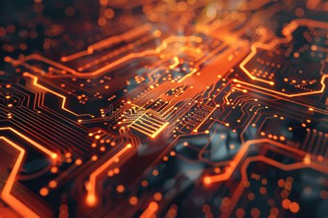 A Close Up Of A Circuit Board With Many Small Orange And Black