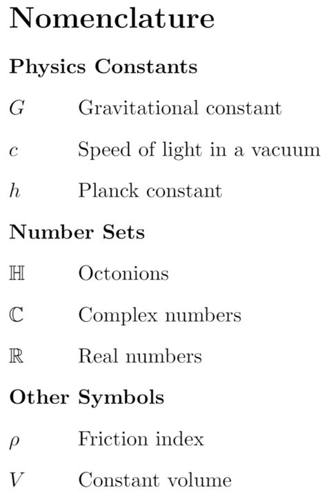 Nomenclatures Overleaf Online LaTeX Editor