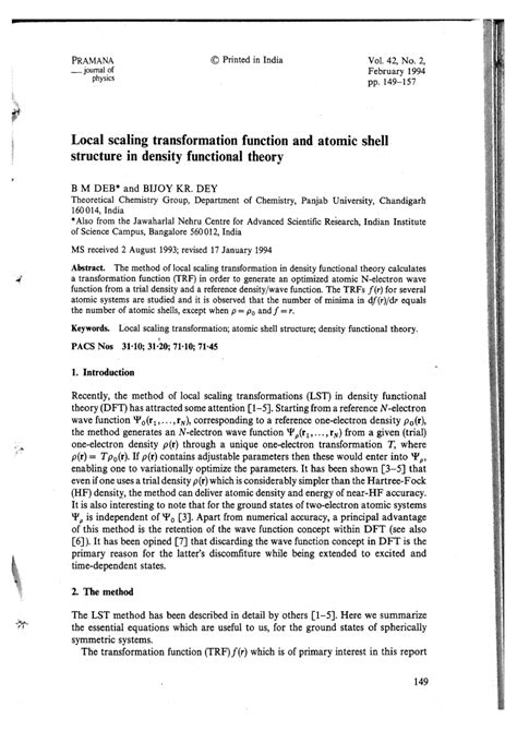 Pdf Local Scaling Transformation Function And Atomic Shell Structure In Density Functional Theory
