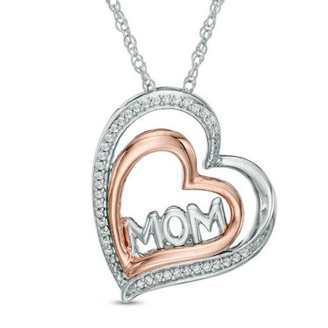 110 Ct Tw Diamond Mom Tilted Double Heart Pendant In Sterling