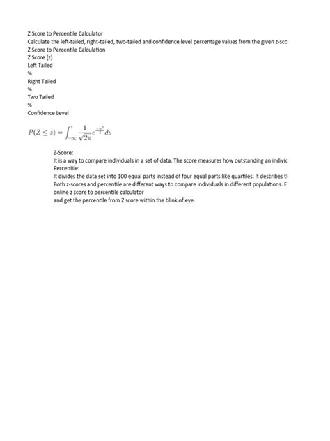 Z Score To Percentile Calculator Pdf