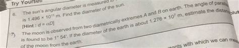 6 the sun s angular diameter is measured tu sun cally extremes a and b