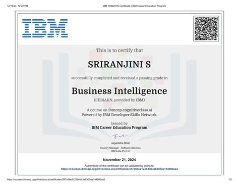Businessintelligence Ibm Dataanalytics Skilldevelopment Certification Sri Ranjini
