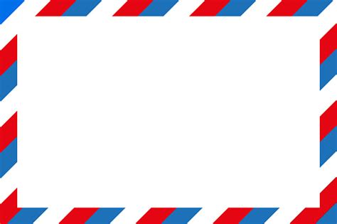 파란색 빨간색 줄무늬가 있는 항공 우편 사각형 봉투 프레임 빈 봉투입니다 벡터 그림입니다 주당순이익 10 공란에 대한 스톡 벡터