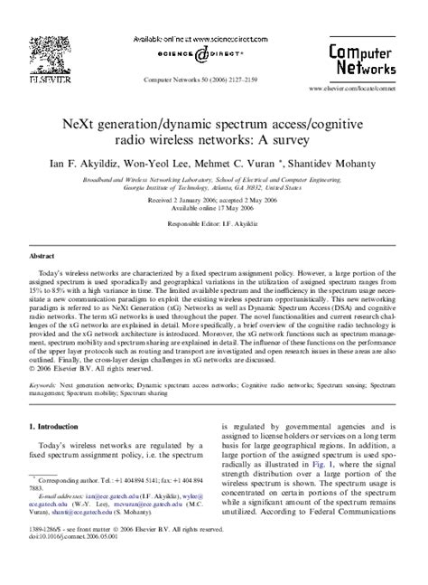 Pdf Next Generationdynamic Spectrum Accesscognitive Radio Wireless Networks A Survey