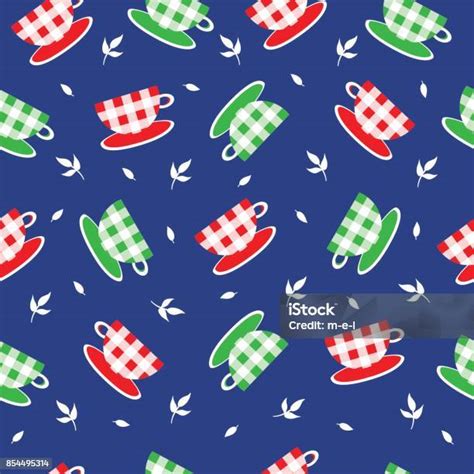 장식 컵 나뭇잎 벡터 일러스트 레이 션 완벽 한 패턴 화려한 장식 텍스처 검정 녹차 패키지 티 파티 초대에 대 한 세련 된 디자인 또는 인사말 카드 레스토랑 메뉴 귀여운에