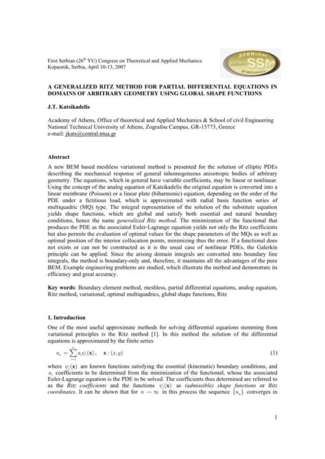Pdf A Generalized Ritz Method For Partial Differential Equations In