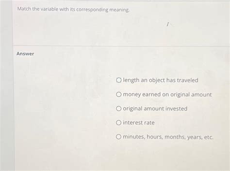 Solved Match The Variable With Its Corresponding Meaning Chegg