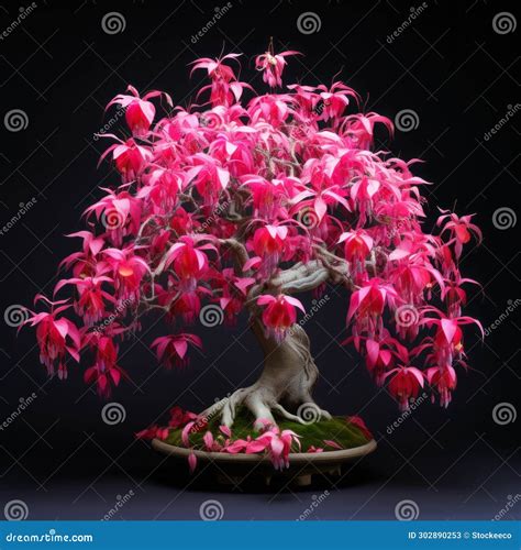 Vibrant Fuchsia Bonsai A Blend Of Traditional Craftsmanship And Zbrush Style Stock Illustration