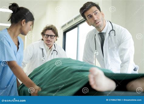 The Medical Team Is Rushing To Bring The Critically Ill Patient Lying On The Bed To Request An