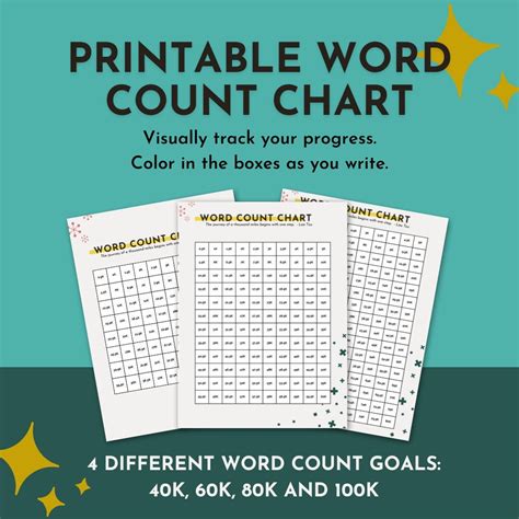 Word Count Progress Chart For Writers Author Planner Digital Templates Word Tracking For