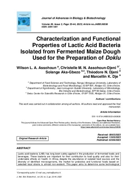 (PDF) Characterization and Functional Properties of Lactic Acid Bacteria Isolated from Fermented ...