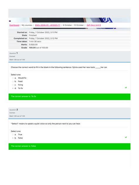 Self Quiz Unit 3 Attempt Review Pdf Human Communication Self Improvement