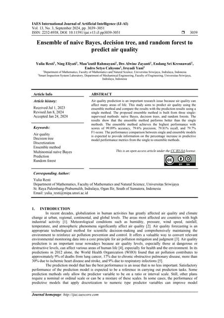 Ensemble Of Naive Bayes Decision Tree And Random Forest To Predict Air Quality Pdf