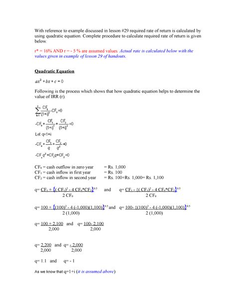 Irr Calculation Irr Calculaiton With Reference To Example Discussed In Lesson 29 Required Irr Calculation Irr Calculaiton With Reference To Example Discussed In Lesson 29 Required