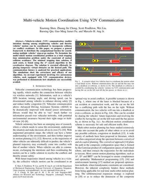 Pdf Multi Vehicle Motion Coordination Using V2v Communication