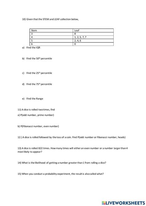 In Class Test Online Exercise For Live Worksheets