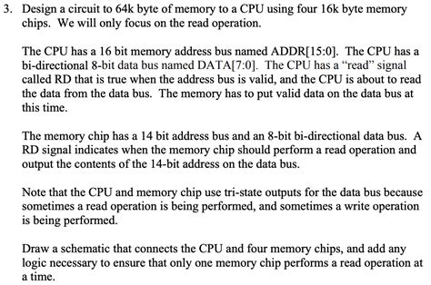 3 design a circuit to 64k byte of memory to a cpu