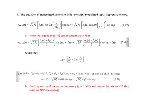 Solved The Equation Of Transmitted Minimum Shift Key Chegg Com