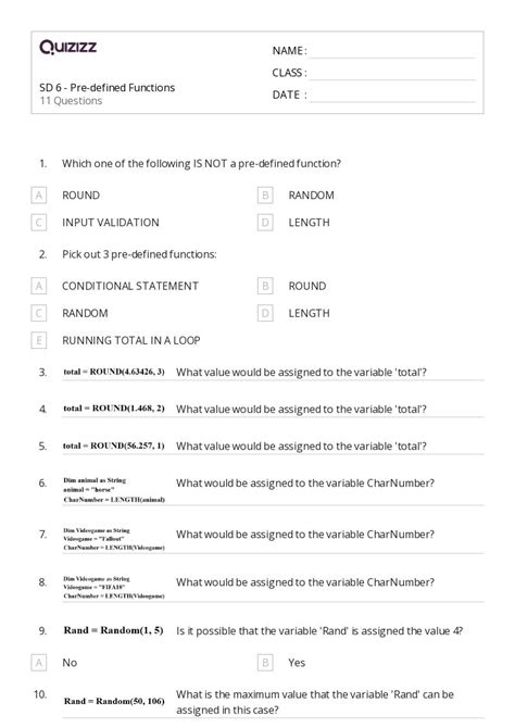 50 functions worksheets for kindergarten on quizizz free and printable