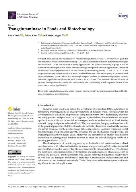 Pdf Transglutaminase In Foods And Biotechnology