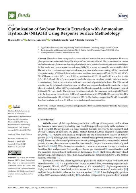 Pdf Optimization Of Soybean Protein Extraction With Ammonium