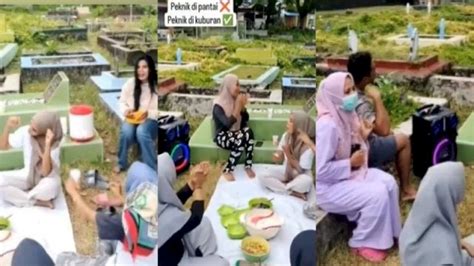 Viral Emak-emak Piknik di Kuburan, Putar Musik hingga Makan Bareng