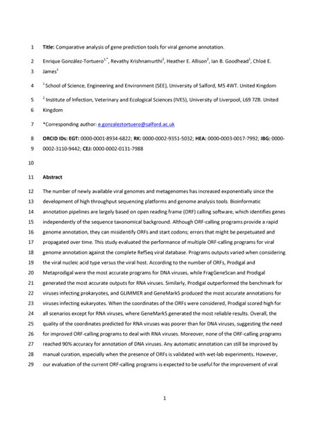 Pdf Comparative Analysis Of Gene Prediction Tools For Viral Genome