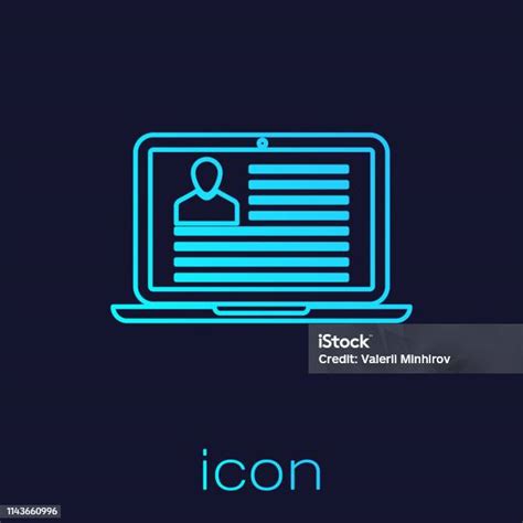 파란색 배경에 고립 된 이력서 라인 아이콘 청록색 노트북 Cv 응용 프로그램입니다 전문 직원을 검색 합니다 직원 이력서 분석 벡터 일러스트 개념에 대한 스톡 벡터 아트 및