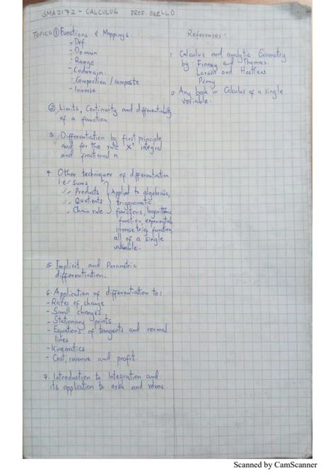 Sma 2172 Calculus Notes Handwritten Lecturers Notes 13407