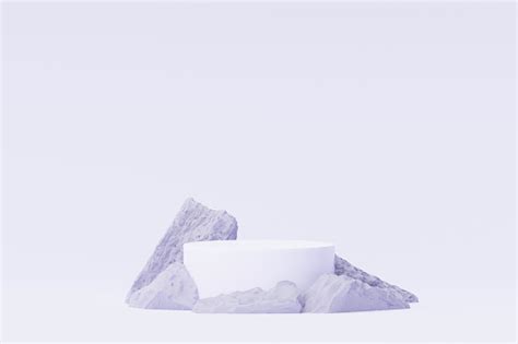 3d는 연단 스탠드가 있는 파스텔 그린 최소 배경을 렌더링합니다 화장품 프레젠테이션 및 광고를위한 보라색 무대 플랫폼 깨끗한 디자인의 쇼케이스 받침대가 있는 스튜디오 장면