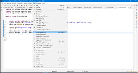 how to use breakpoints for debugging in selenium webdriver