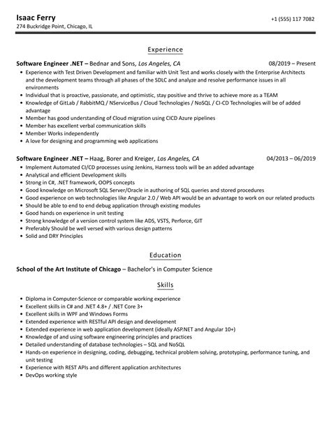 Software Engineer Net Resume Samples Velvet Jobs
