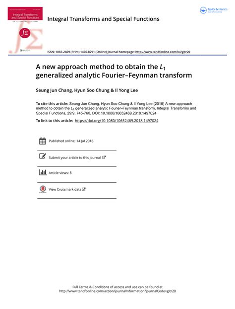 Pdf A New Approach Method To Obtain The L 1 Generalized Analytic Fourier Feynman Transform