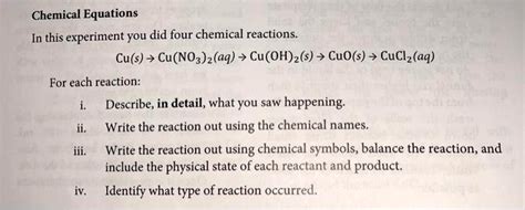 Solved Chemical Equations In This Experiment You Performed Four