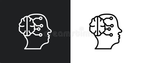 Brain Process Outline Icon In White And Black Colors Brain Process