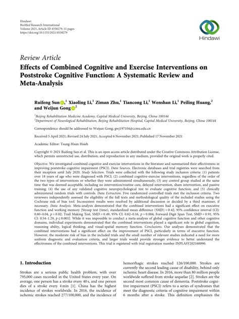Pdf Effects Of Combined Cognitive And Exercise Interventions On Poststroke Cognitive Function