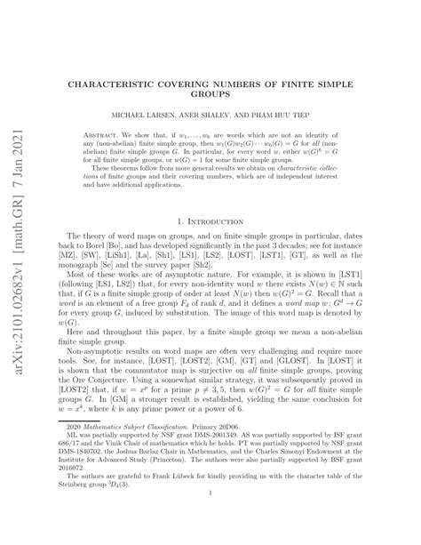 Pdf Characteristic Covering Numbers Of Finite Simple Groups