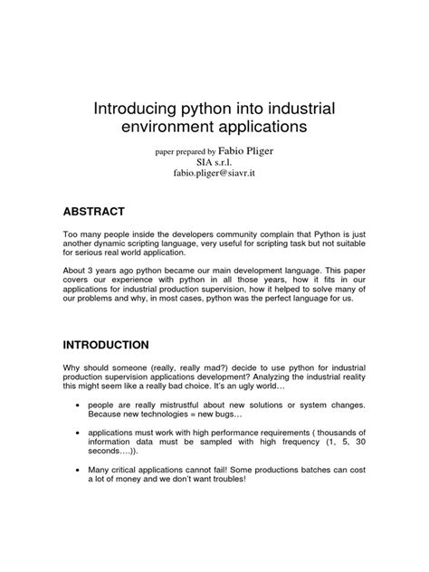 Python In Industrial Environment Pdf Python Programming Language