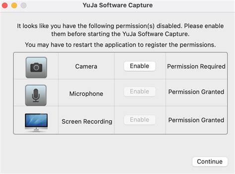 enabling recording permissions for the software capture for apple