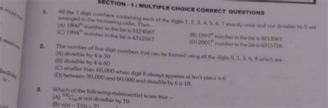 section 1 i multiple choice correct questions 1 all the 7 digi nuthber