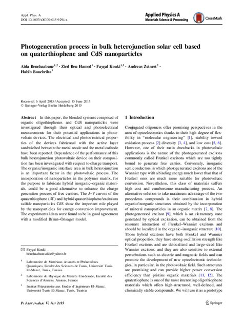 Pdf Photogeneration Process In Bulk Heterojunction Solar Cell Based