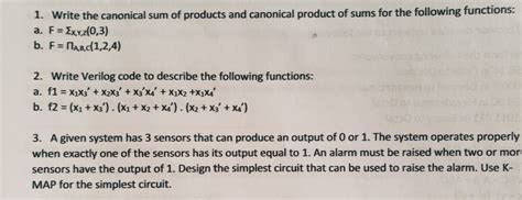Solved 1 Write The Canonical Sum Of Products And Canonical