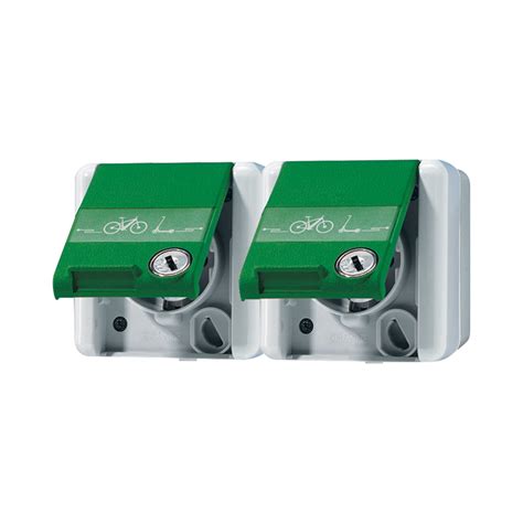 2 Gang Schuko® Socket Wired With E Bike Charging Symbol With Inscription Field With Safety